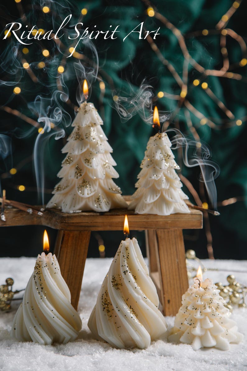 White & Gold Christmas Tree Candle | Luxury Seasonal Decor | Sparkle ...