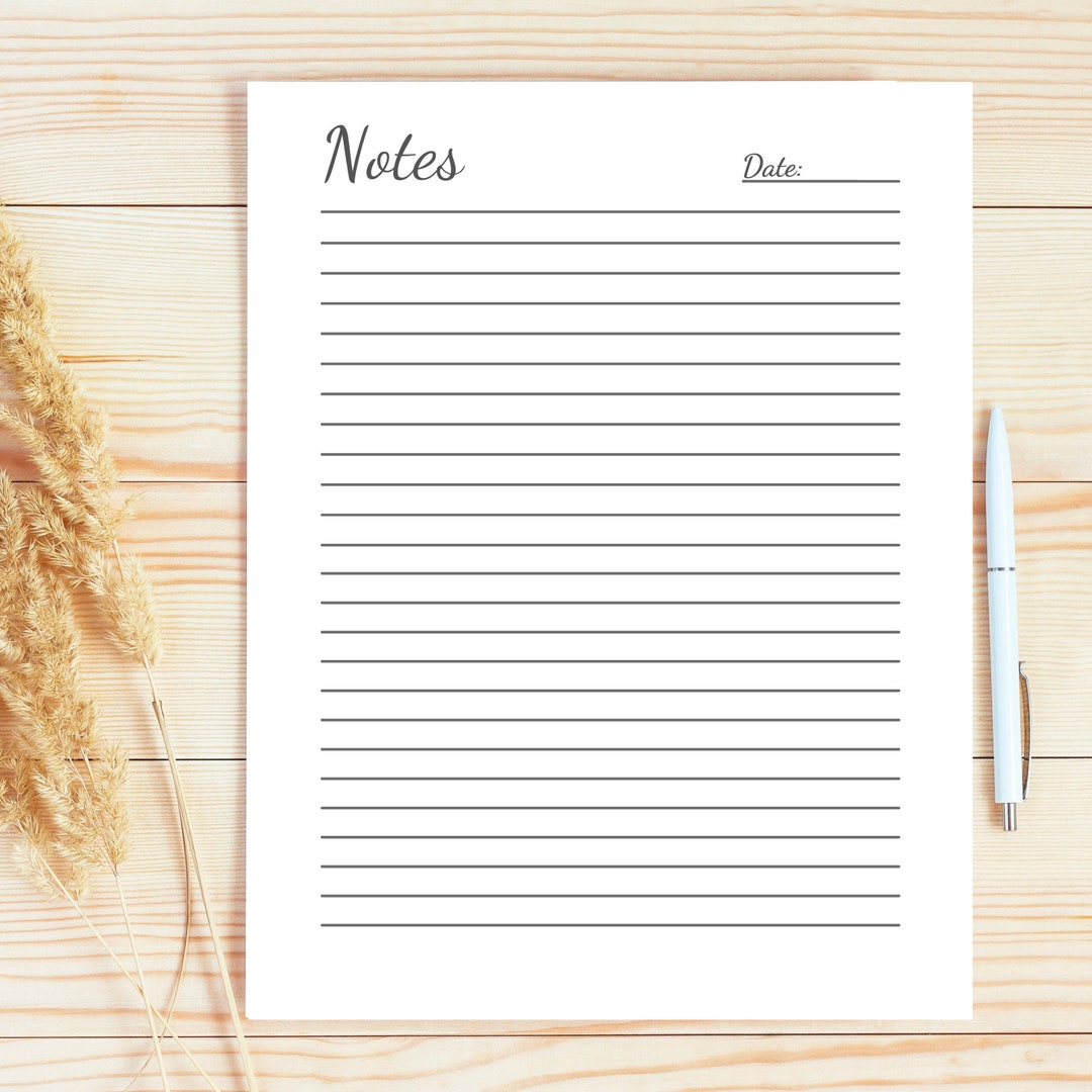 Notes Page | Minimal | Printable | PDF | Letter Size | 8x11" | Instant ...