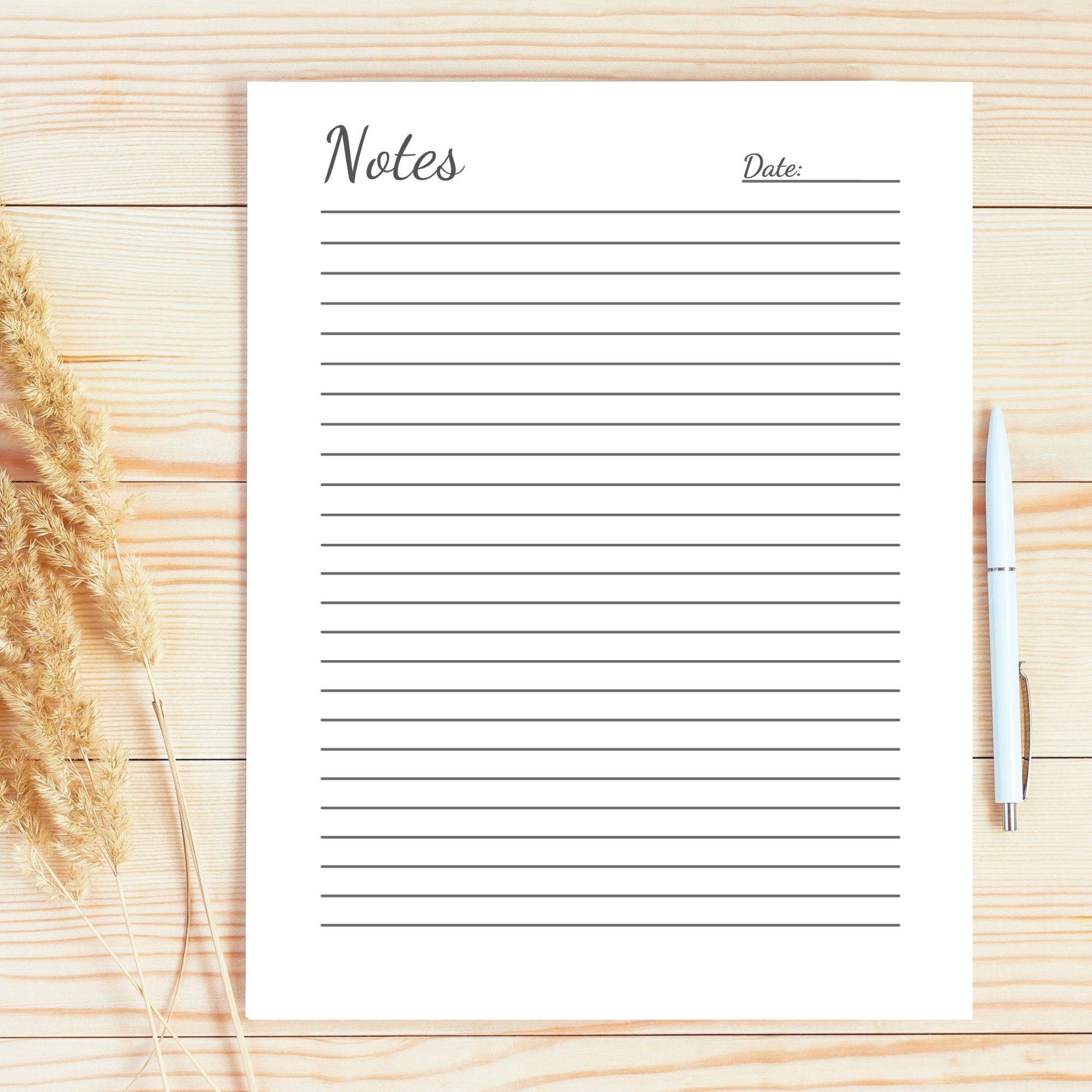 Notes Page | Minimal | Printable | PDF | Letter Size | 8x11" | Instant ...