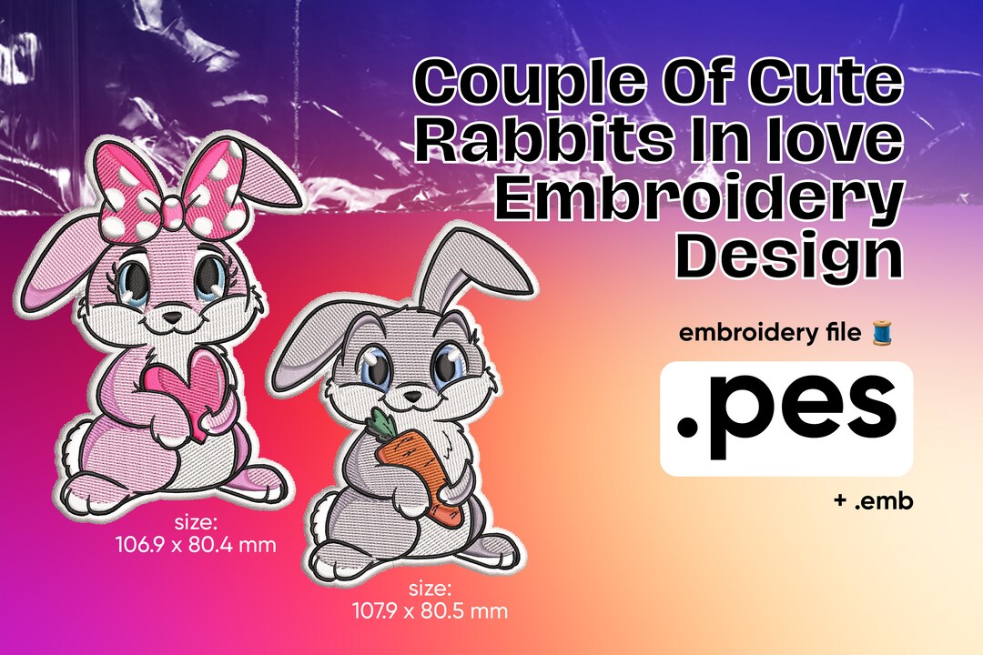 PES DST Jef File Couple Funny Grey and Pink Rabbits Cute - Etsy