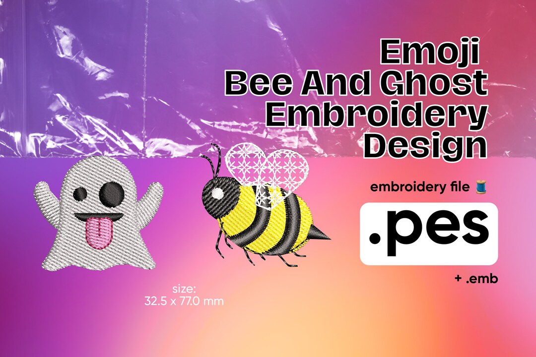 PES EMB File Cute Ghost and Bee Emoji Embroidery Sticker - Etsy