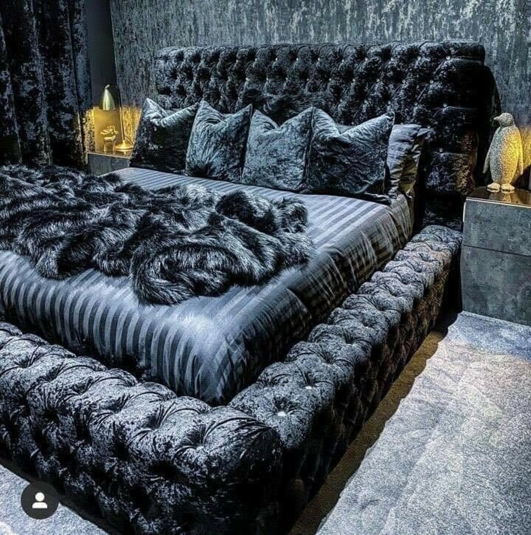 Black Crushed Velvet Ambassador Bed Frame With Diamontes - Etsy UK