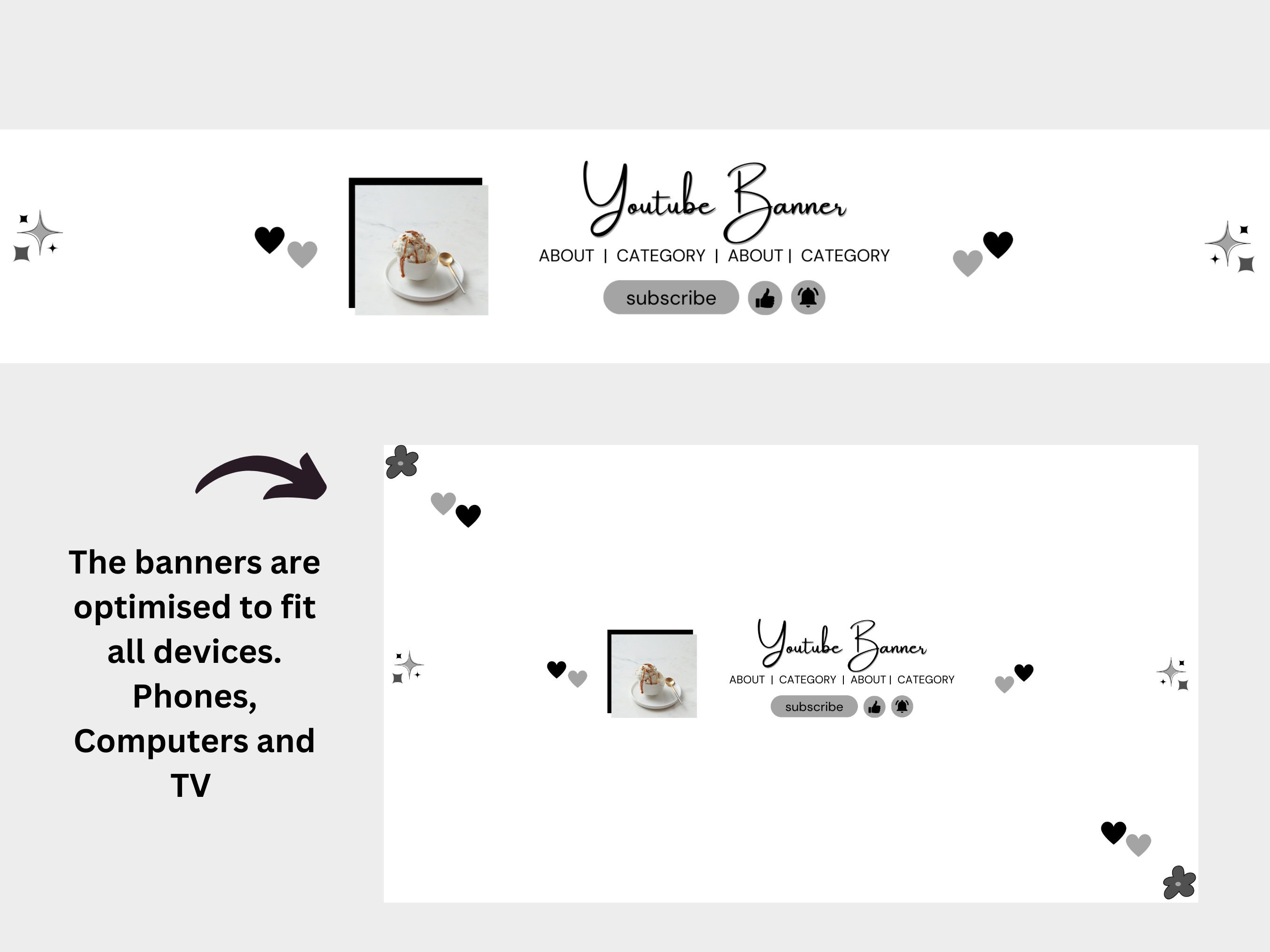 Youtube Banners Channel Art White Black Grey Cute Girly Feminine ...