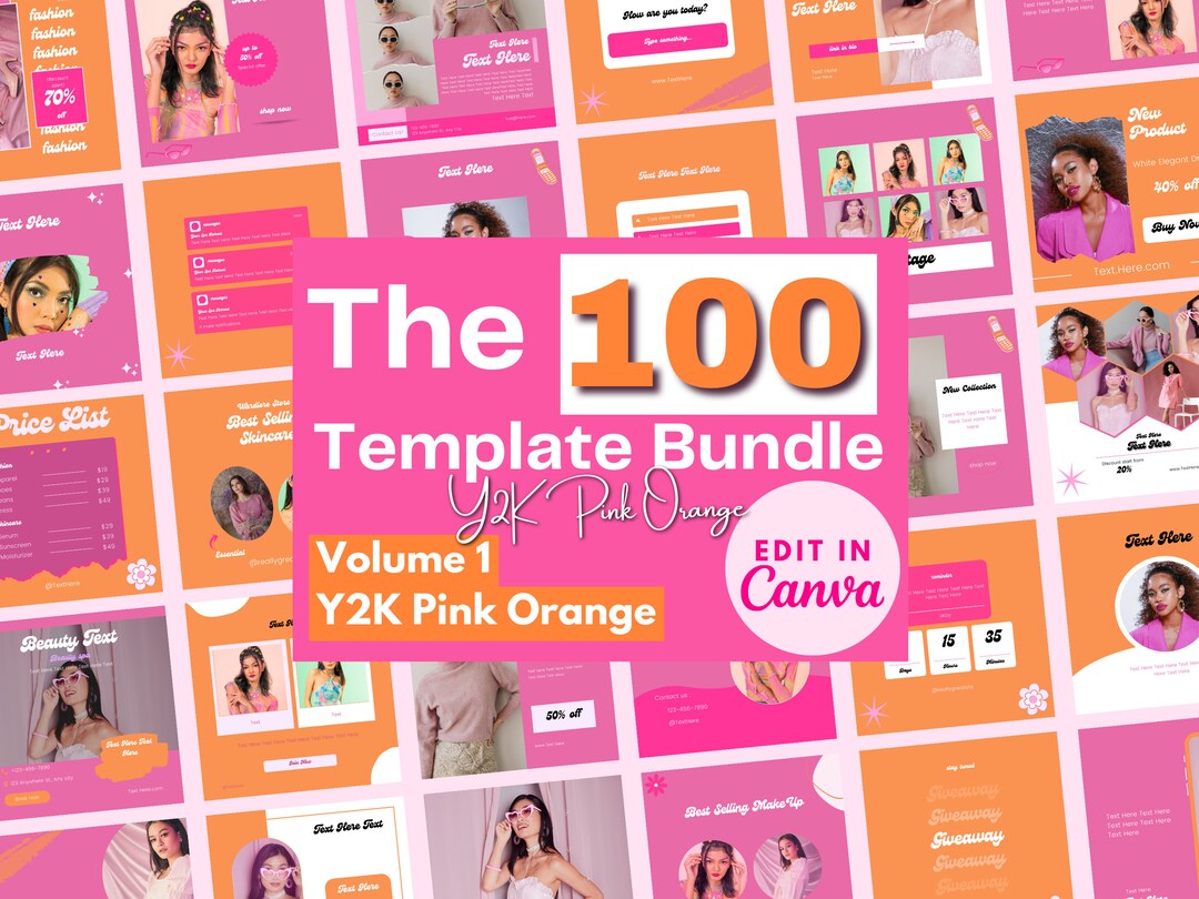 100 Instagram Post Templates Canva Pink Orange 90s Retro Girly Y2k Cute ...