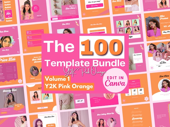100 Instagram Post Templates Canva Pink Orange 90s Retro Girly - Etsy
