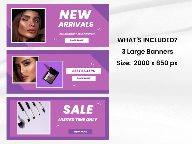Shopify Wix Templates 2.0 Canva Website Banners With Logo Purple Girly ...