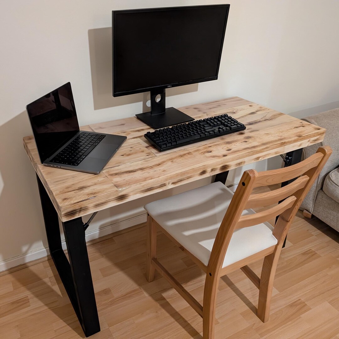 Handcrafted Wooden Computer Desk Rustic Meets Industrial, Solid Wood ...