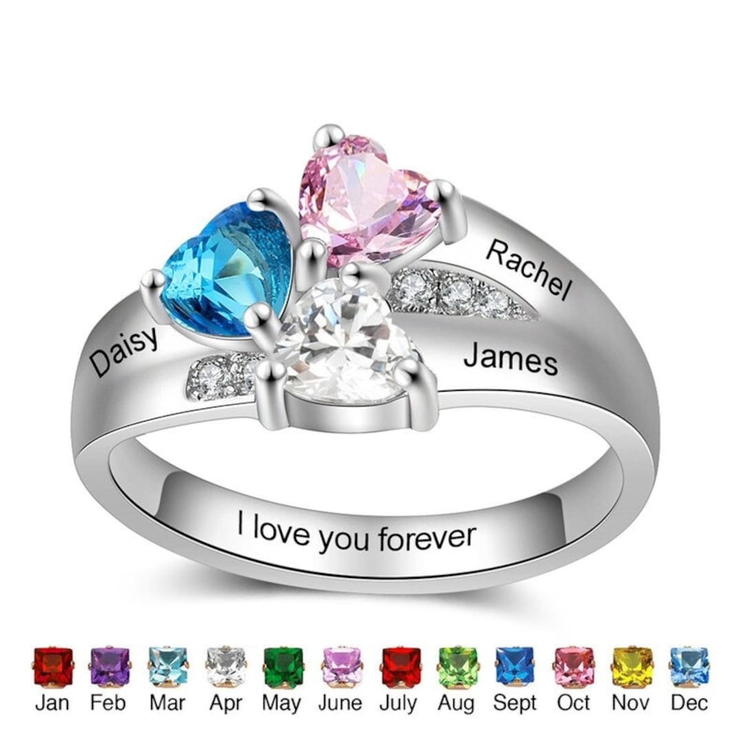 Heart Ring, Name Engraved Ring, Mother Grandma Family Ring Gifts ...