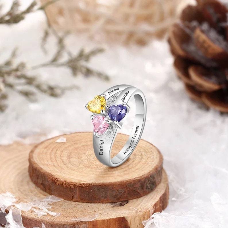 Heart Ring, Name Engraved Ring, Mother Grandma Family Ring Gifts ...