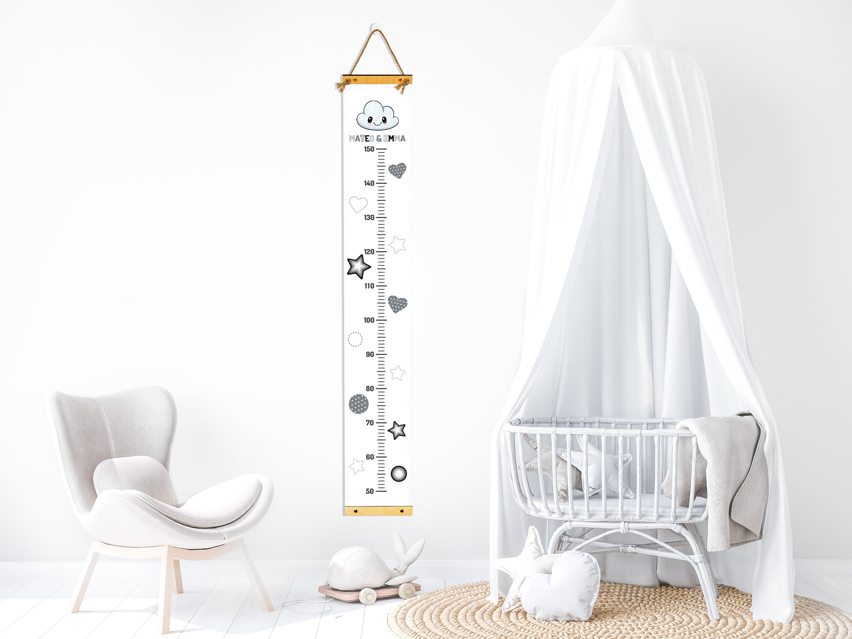 Personalised Height Chart, Wood and Canvas Baby Ruler, Growth Chart for ...