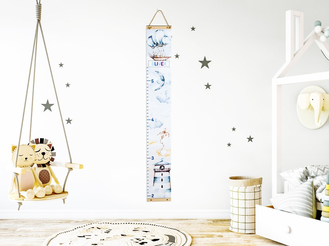 Personalised Height Chart, Wood and Canvas Baby Ruler, Growth Chart for ...