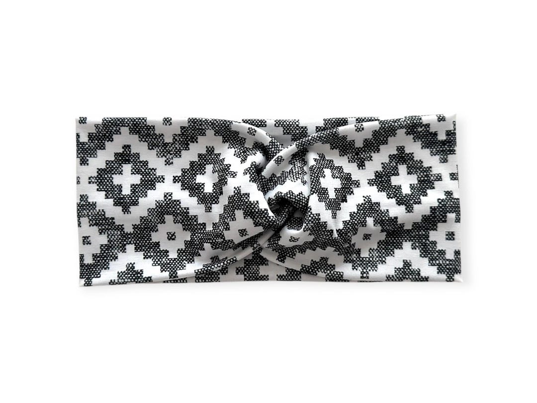 Aztec Design Headband in Black and White | Stretch Headband for Women ...