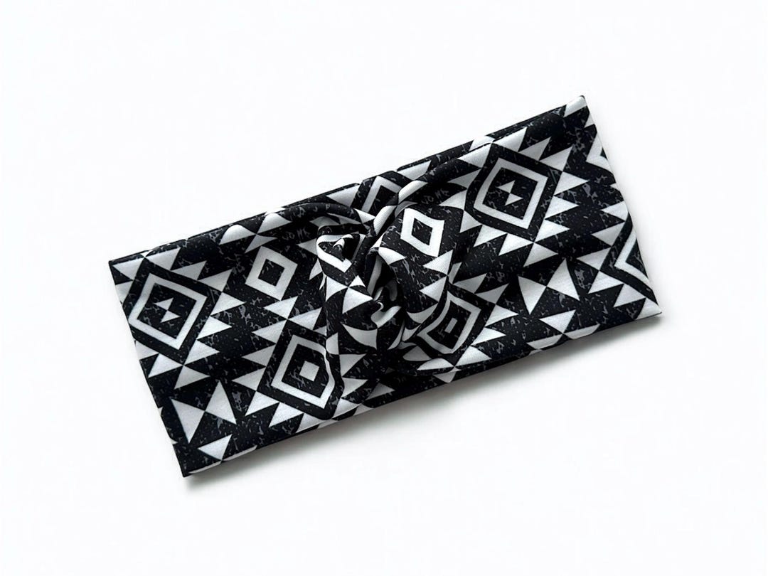 Women's Aztec Print Headband in Black and White - Etsy
