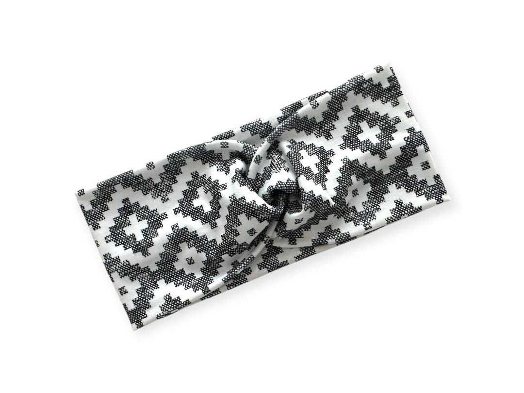 Aztec Headband: Black and White Stretch Fabric Headband - Etsy