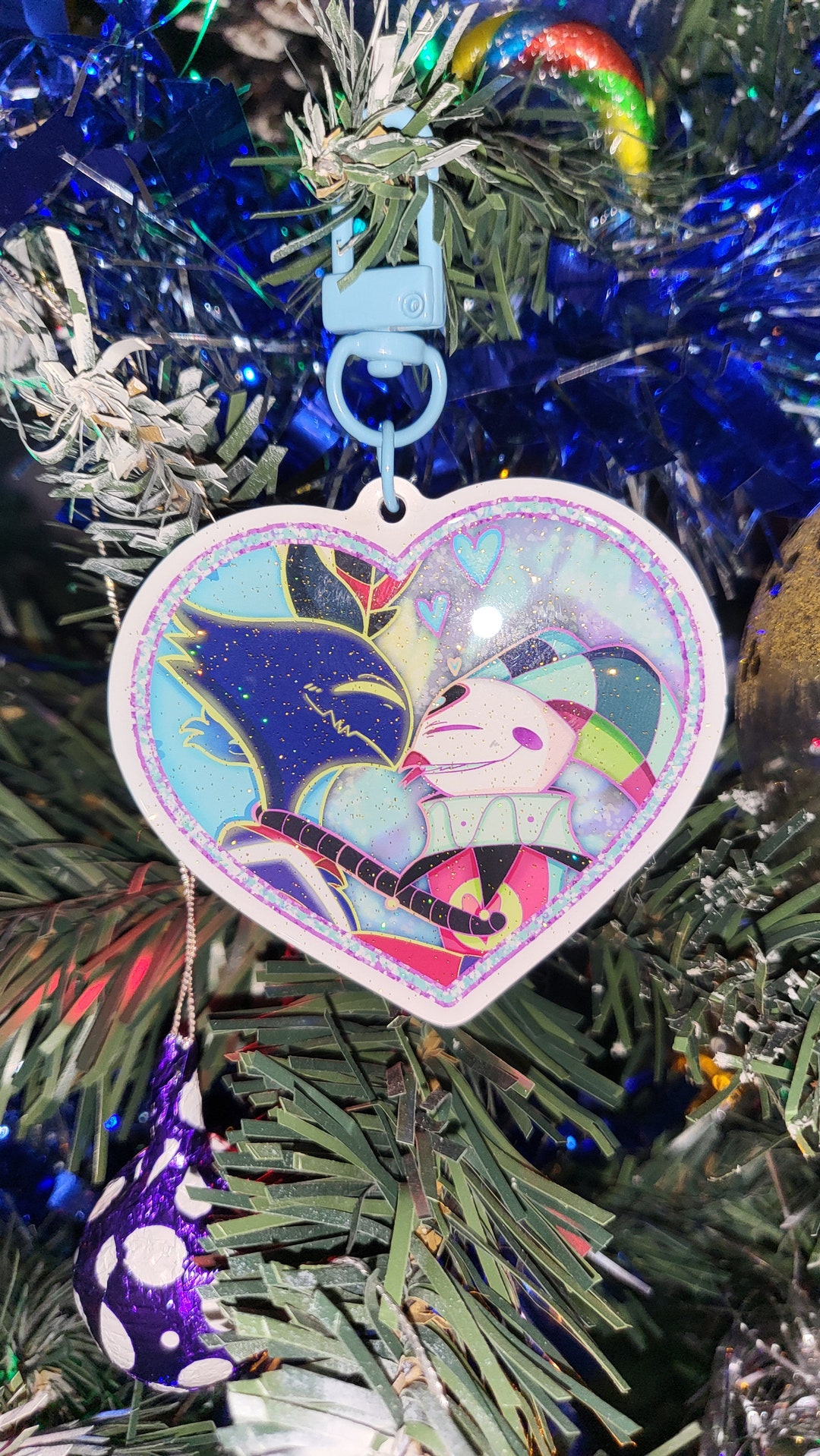 Helluva Boss Fizz and Ozzie Love Heart Glitter Acrylic Keychain Charm ...