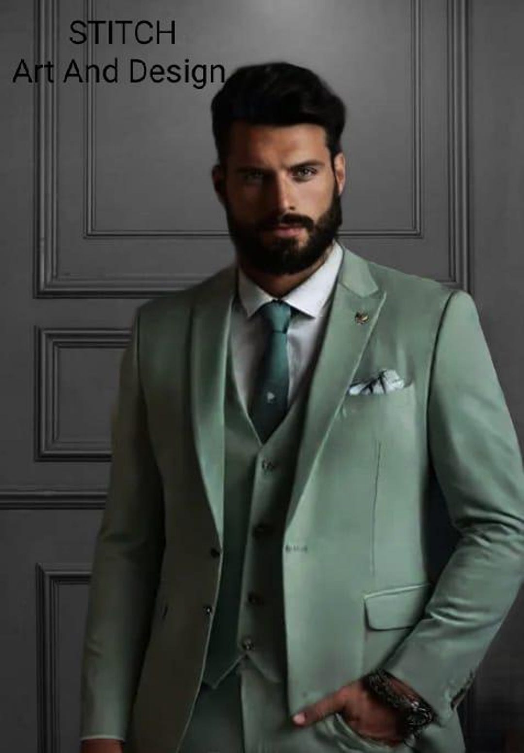 Men Sage Green Suit, Wedding 3 Piece Suits, Slim Fit Party Wear Prom ...