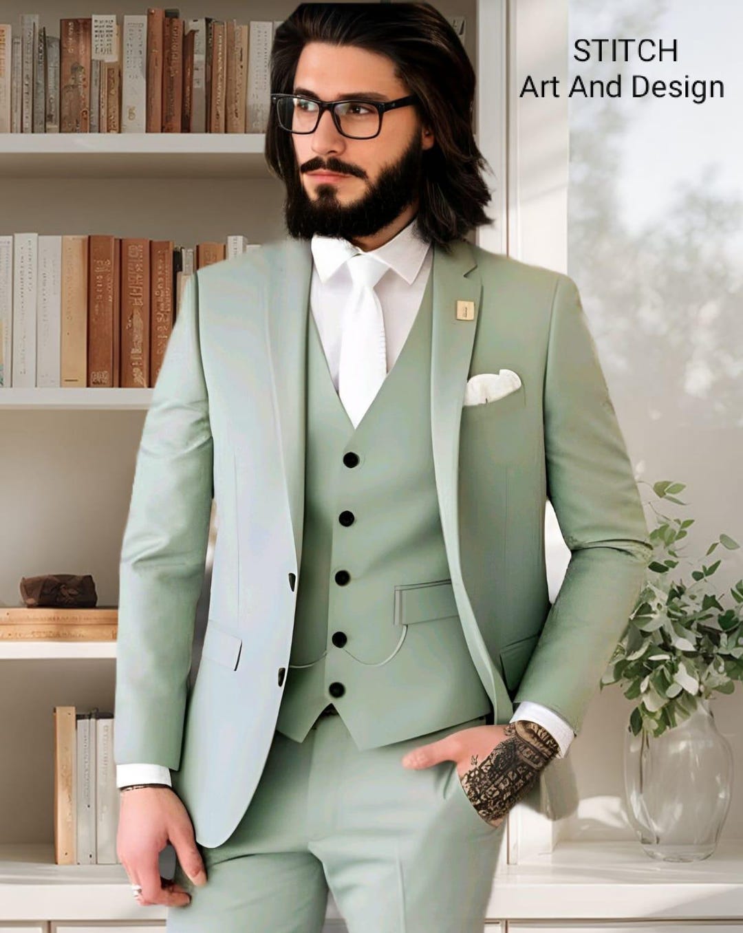 Men Sage Green Suit, Wedding 3 Piece Suits, Slim Fit Party Wear Prom ...