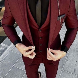Maroon Suit, Men's 3 Piece Suit, Slim Fit Party Wear, Gift for Men's ...