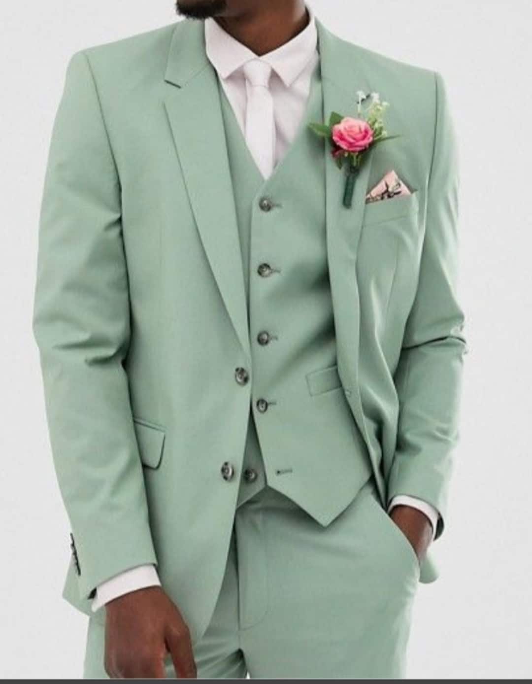 Men Pastel Green Suit Wedding 3 Piece Suits Slim Fit 2 - Etsy