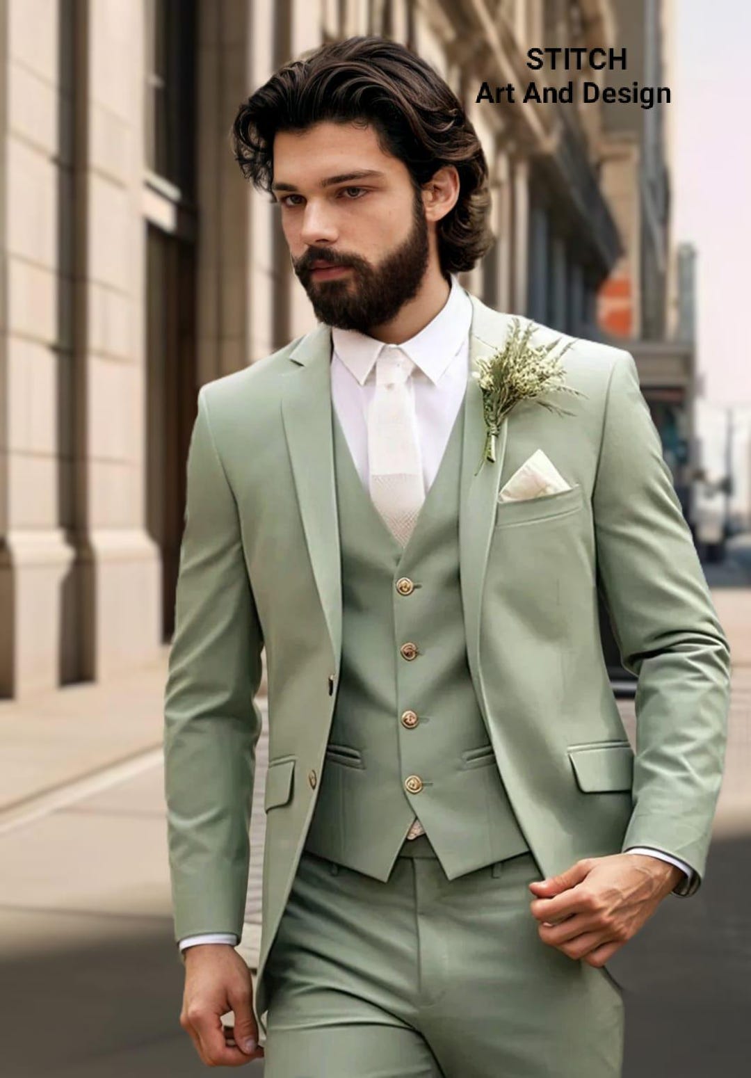 Men Sage Green Suit, Wedding 3 Piece Suits, Slim Fit Party Wear Prom ...