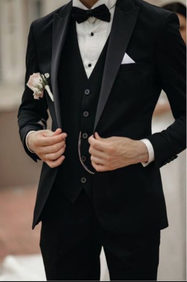Men Black Suit, Wedding 3 Piece Suits, Slim Fit Party Wear Prom Suits ...