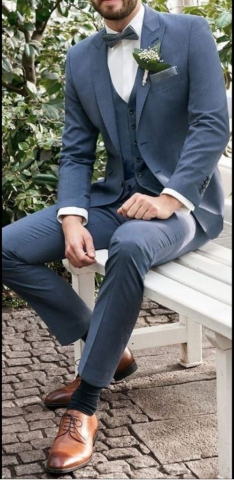 Men Blue Suit, Wedding 3 Piece Suits, Slim Fit 2 Button Party Wear Prom ...