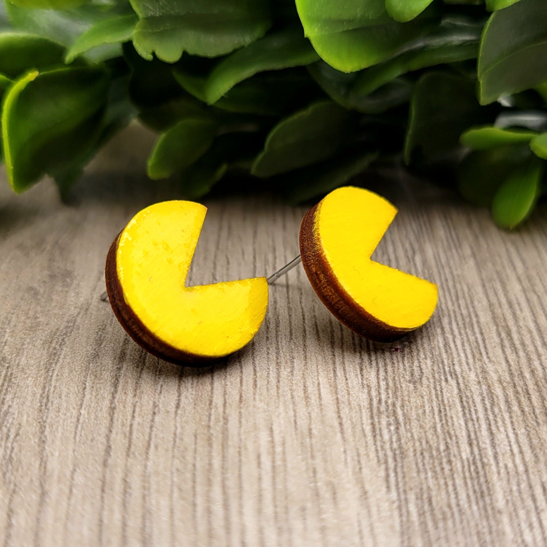 Pacman Inspired Stud Earrings Laser Cut Wood Earrings Hand - Etsy