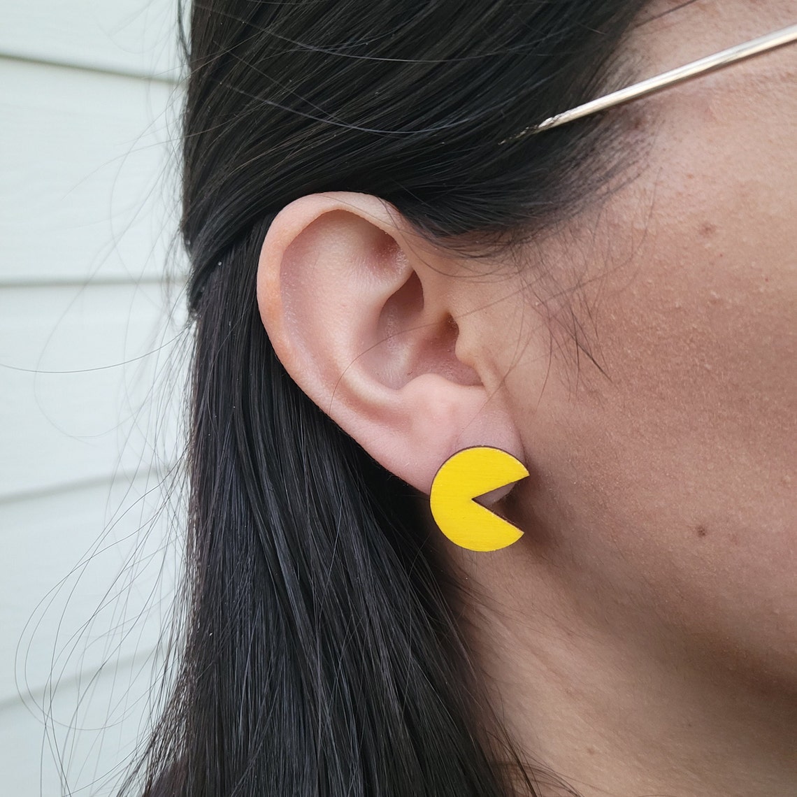 Pacman Inspired Stud Earrings Laser Cut Wood Earrings Hand - Etsy