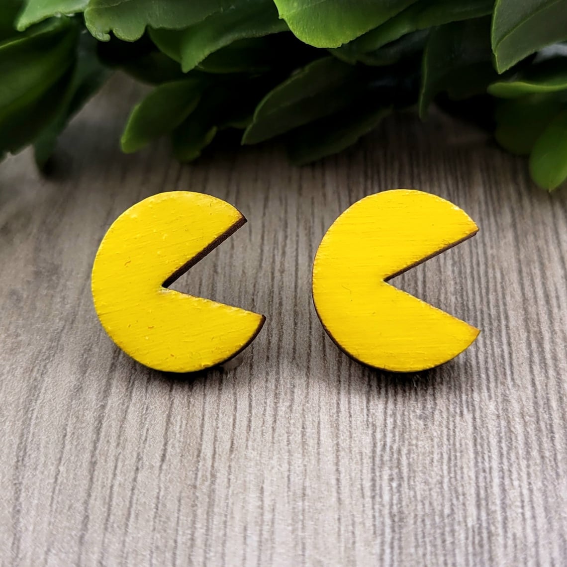 Pacman Inspired Stud Earrings Laser Cut Wood Earrings Hand - Etsy
