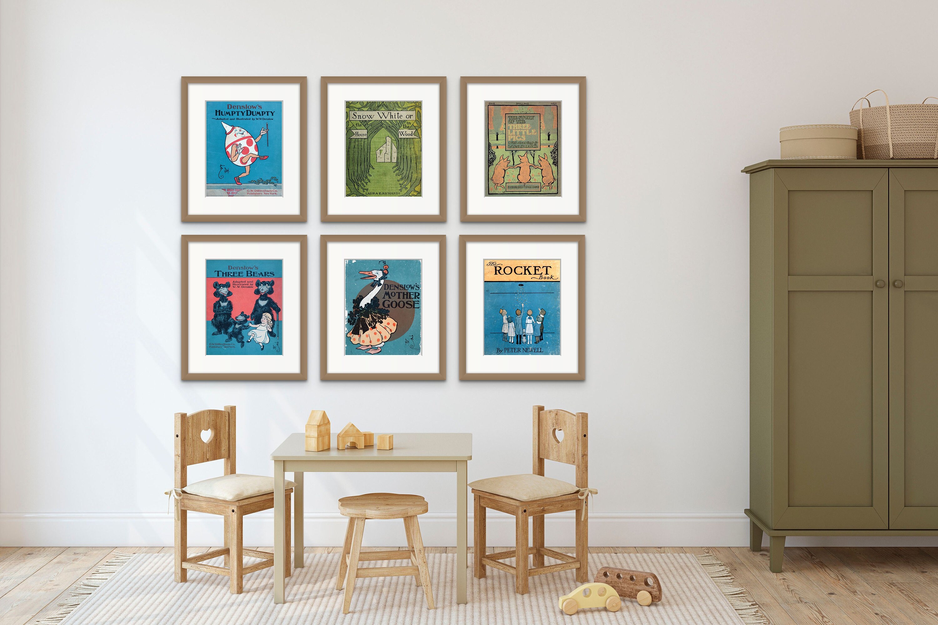 Set of 6 Vintage Storybook Book Prints - Nursery Wall Art - Kid's Room ...