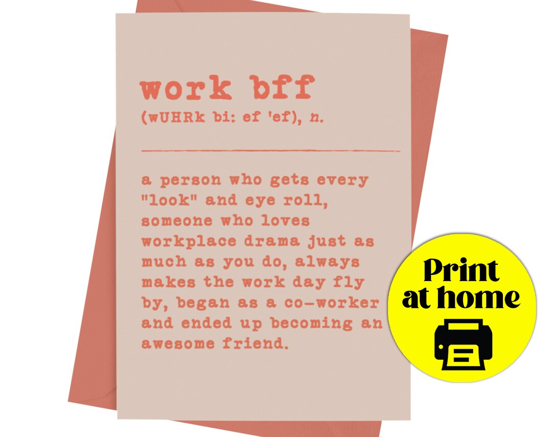 Work BFF Definition Card, Card for Work Friend, Work Bestie, Colleague ...