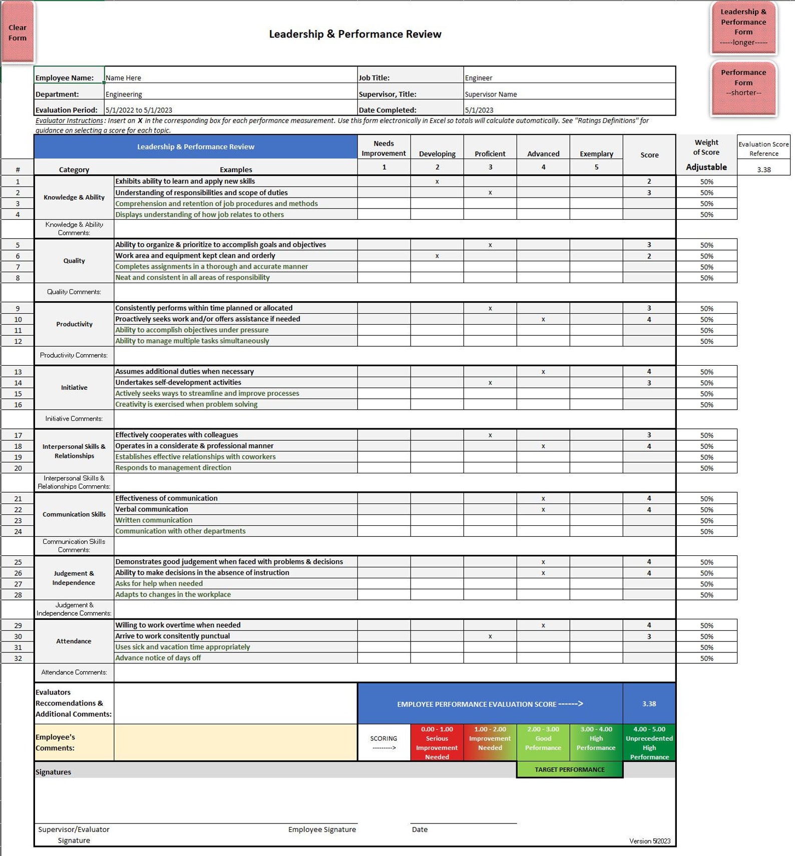 ENHANCED - Employee Performance Review Appraisal Form (and Procedure ...