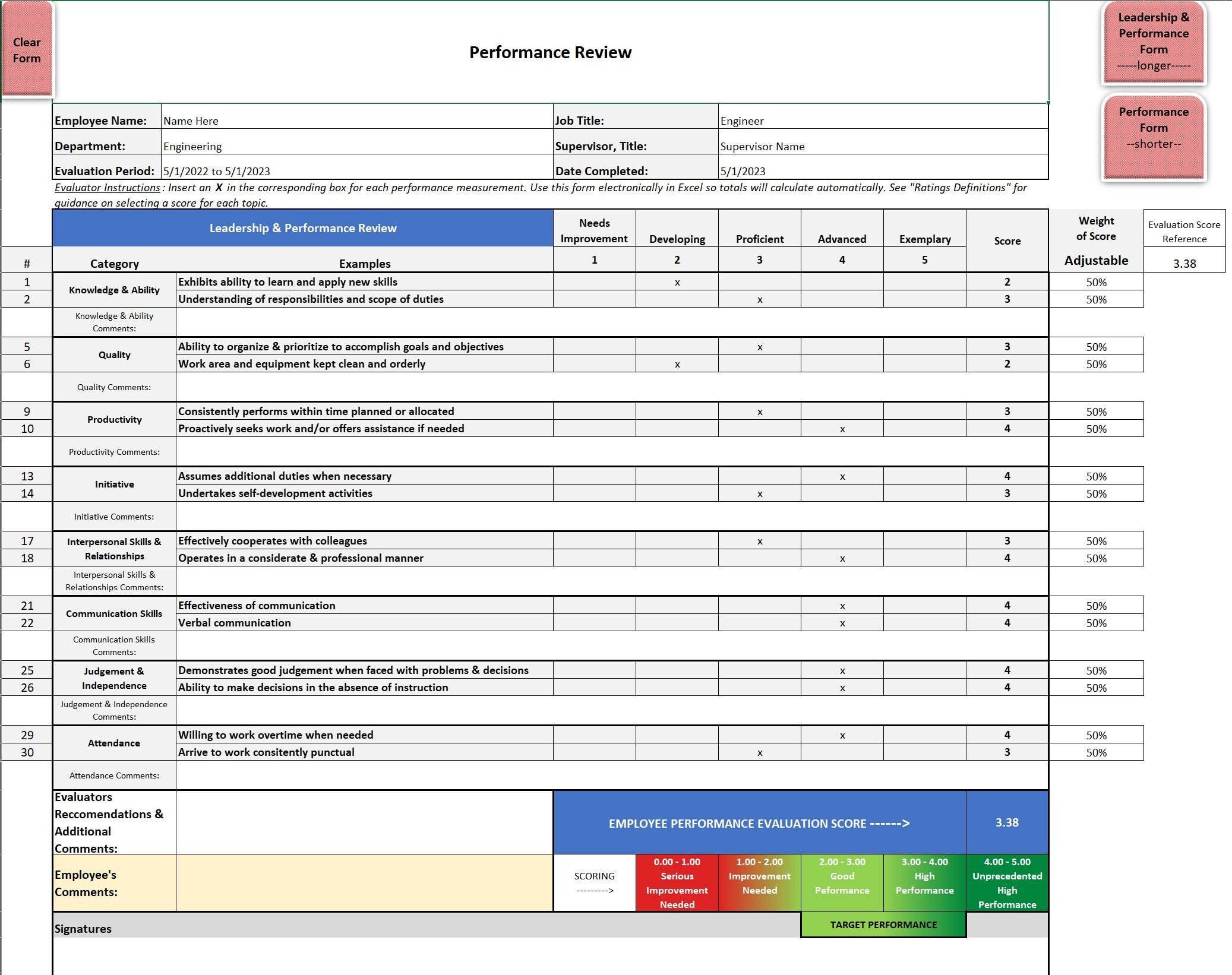 ENHANCED - Employee Performance Review Appraisal Form (and Procedure ...