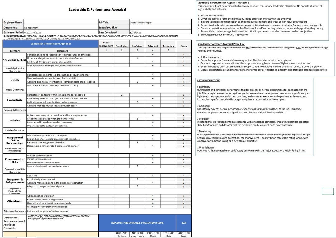 Employee Performance Review Appraisal Form (and Procedure) - Etsy