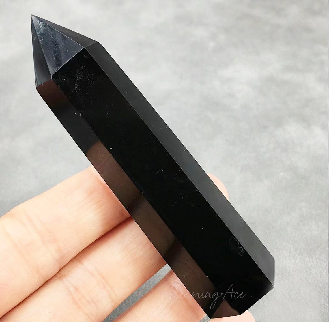 Natural Black Obsidian Tower, Black Obsidian Quartz Crystal Obelisk ...