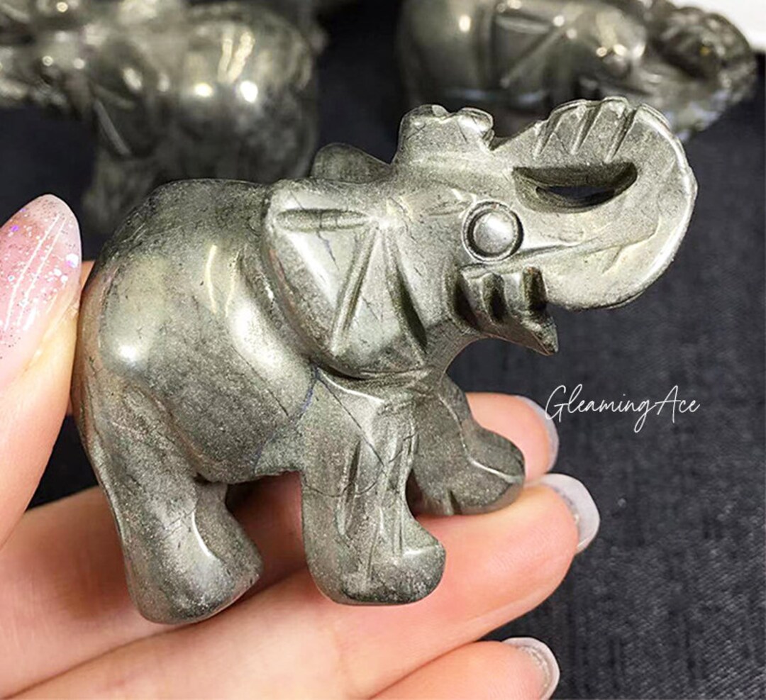 Natural Polished Pyrite Elephant, Carved Crystal Animal, Home Decor ...