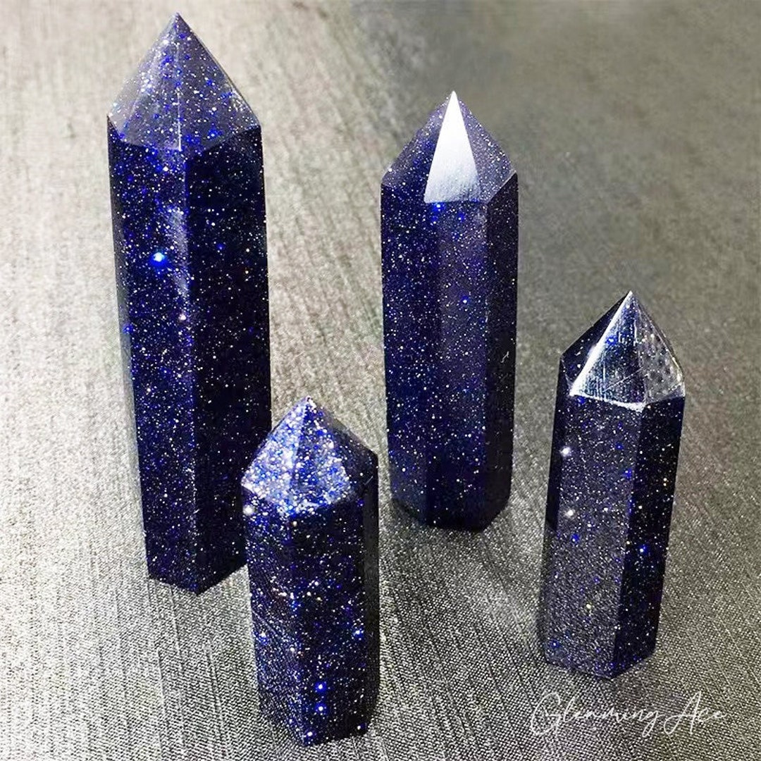 Natural Blue Goldstone Tower, Sandstone Tower Handmade Point, Crystal ...