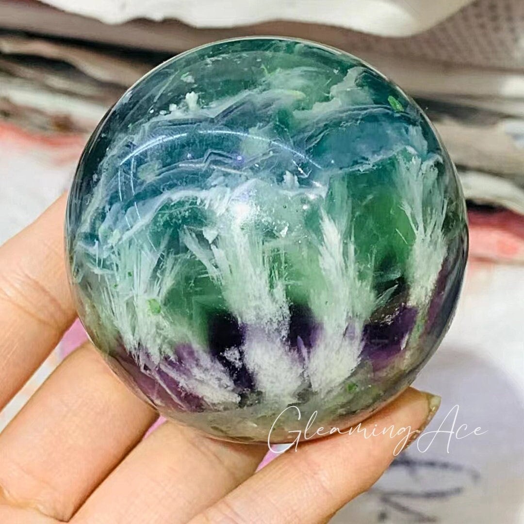 High Quality Feather Snowflake Fluorite Sphere, Feather Rainbow ...