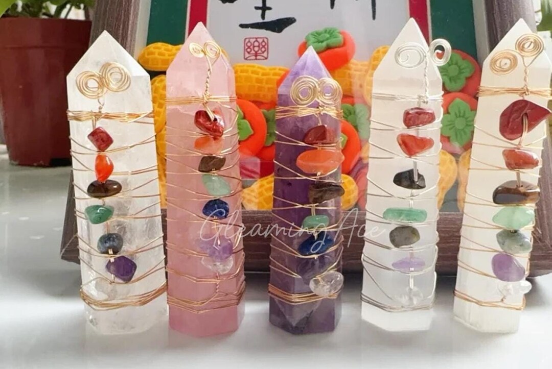 Natural 7 Chakra Obelisk Point, Wire Wrapped Tower, Spiritual Gifts ...