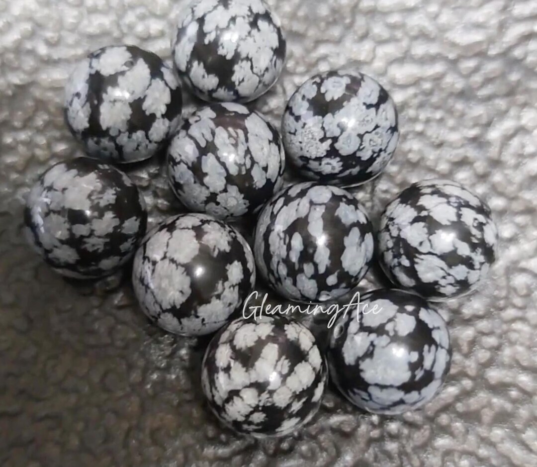 Natural Mini Snowflake Obsidian Sphere Black Snowflake Gemstone Beads ...