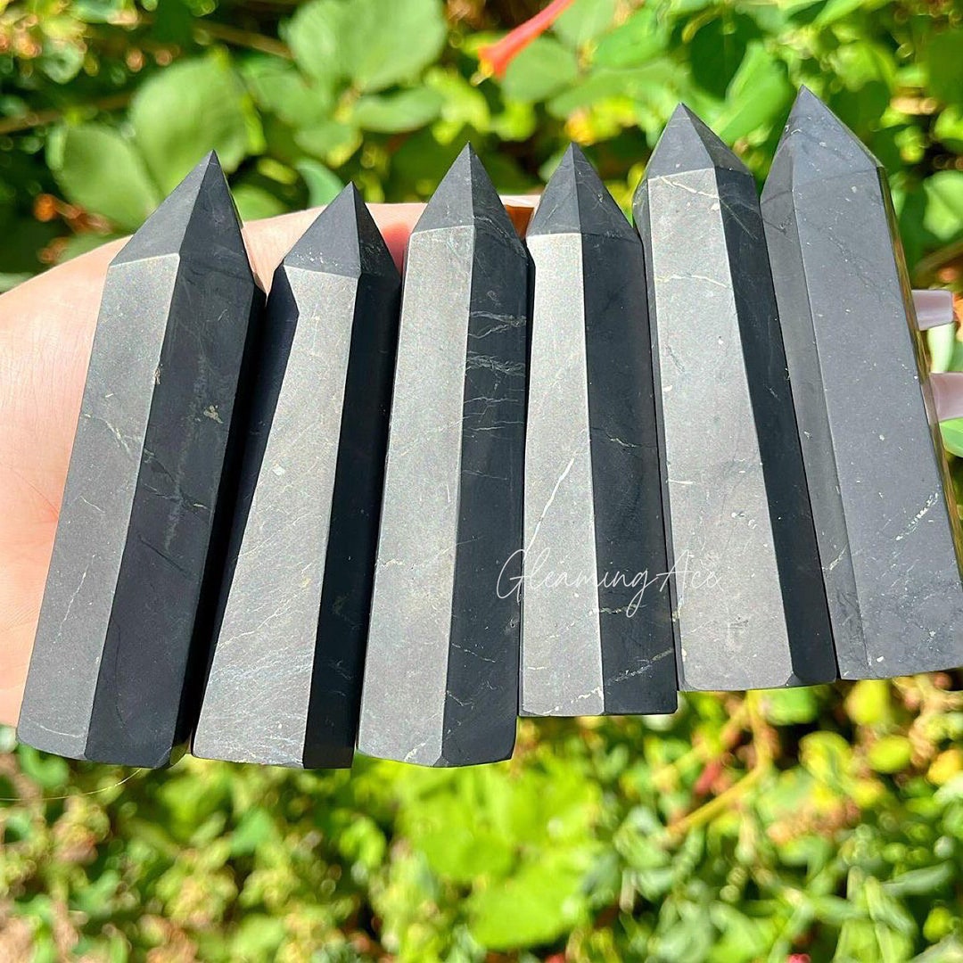 Natural Shungite Obelisk Tower From Russia, Purifying Shungite Crystal Point, EMF Protection ...