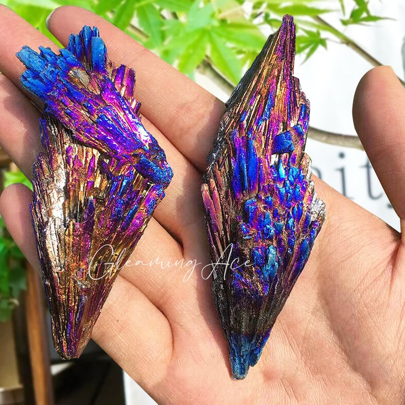 Natural Peacock Kyanite Crystal, Aura Kyanite Peacock Feather, Rainbow ...