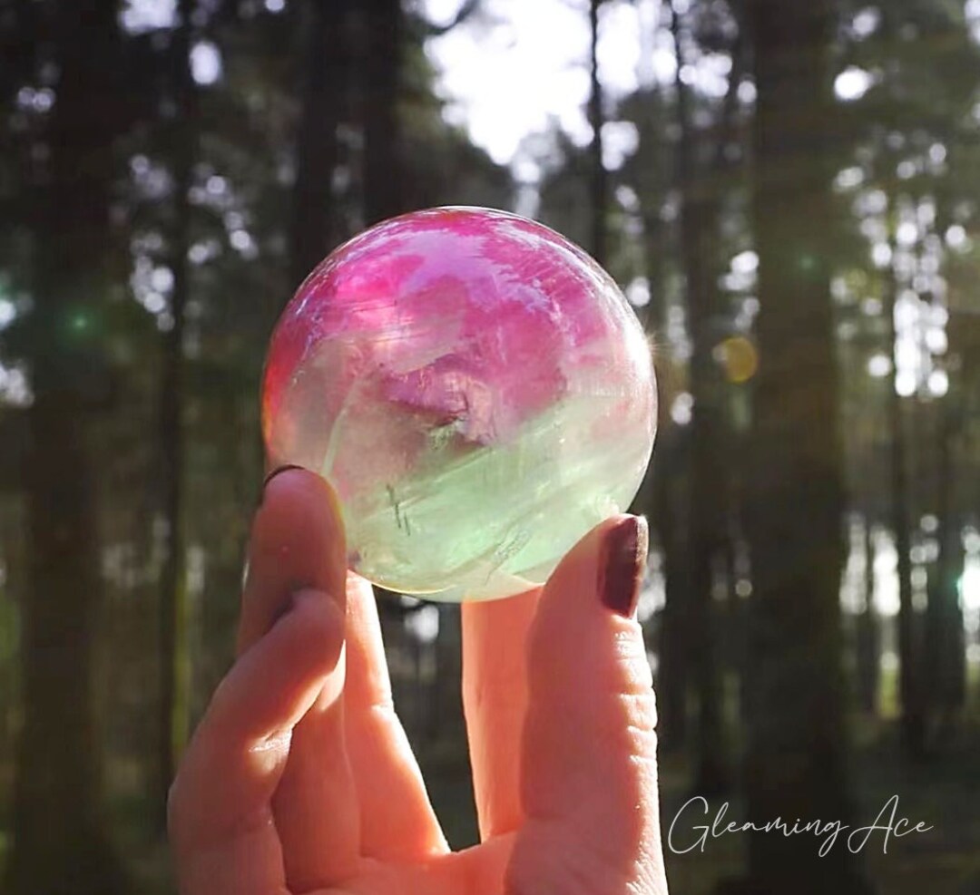 Natural Rainbow Watermelon Fluorite Sphere, Quartz Crystal Ball, Purple ...