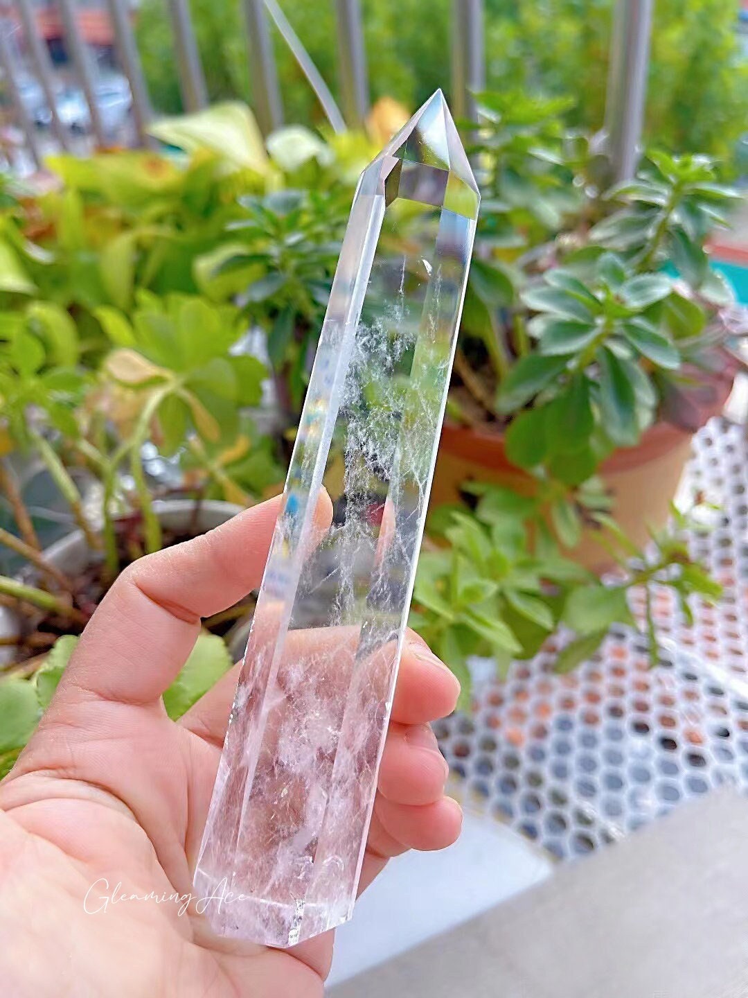 Large Natural Clear Quartz Crystal Tower, Transparent Hexagonal Prisms ...
