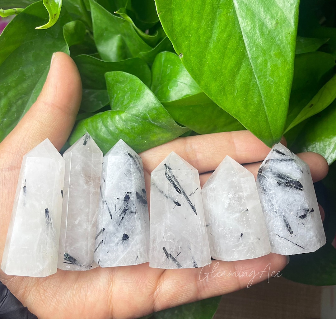 Black Tourmaline Quartz Tower Polished Tourmalinated Point Healing ...