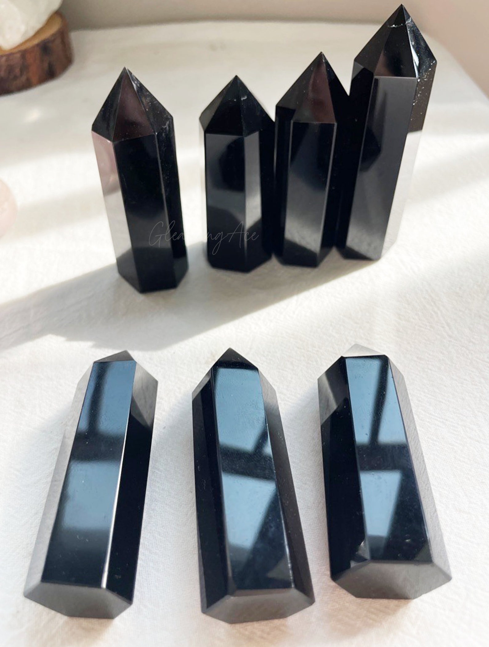 Natural Black Obsidian Tower, Black Obsidian Quartz Crystal Obelisk ...