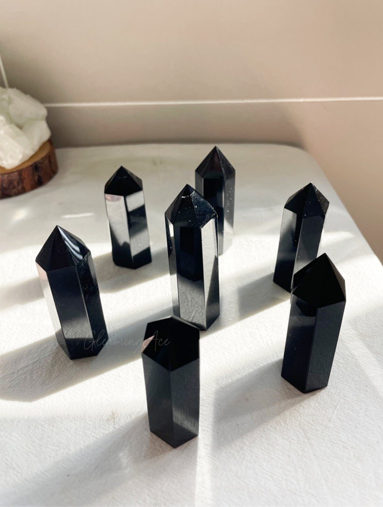 Natural Black Obsidian Tower, Black Obsidian Quartz Crystal Obelisk ...