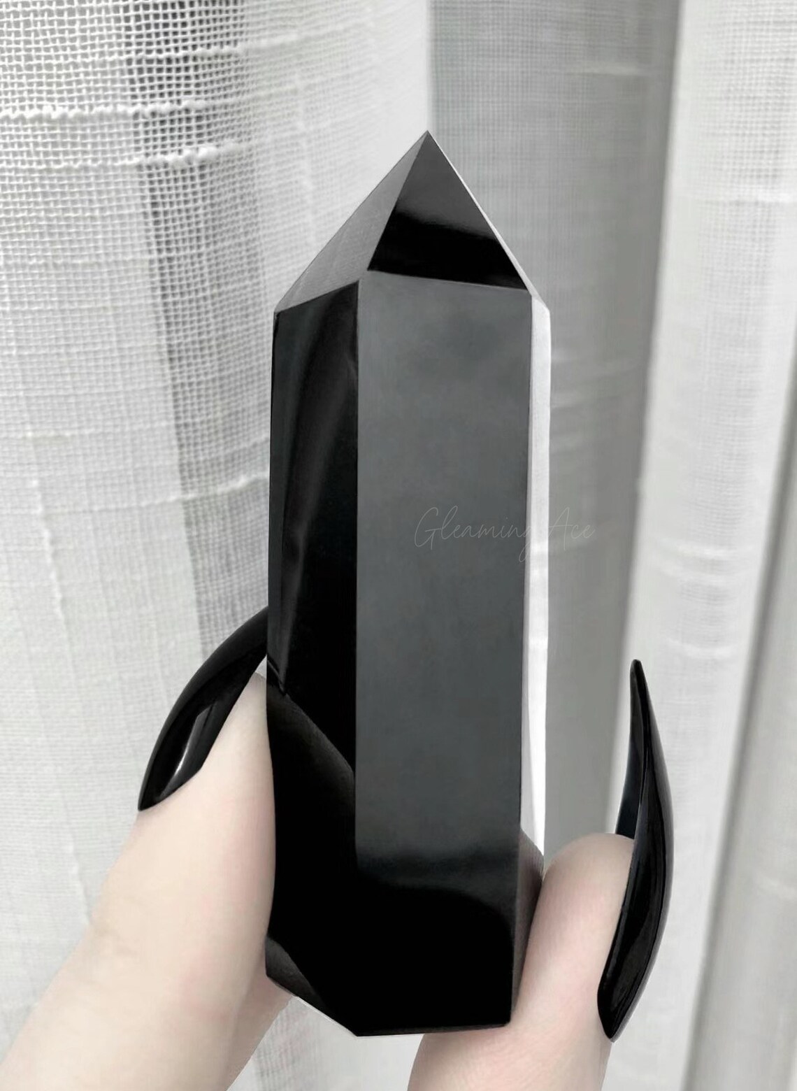 Natural Black Obsidian Tower, Black Obsidian Quartz Crystal Obelisk ...