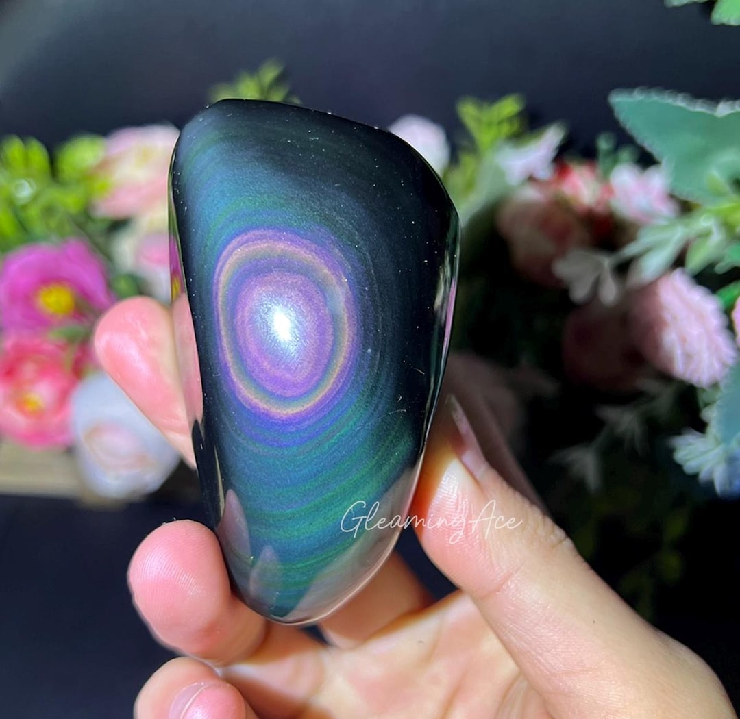 High Quality Rainbow Obsidian Stone, Polished Flashy Black Obsidian ...