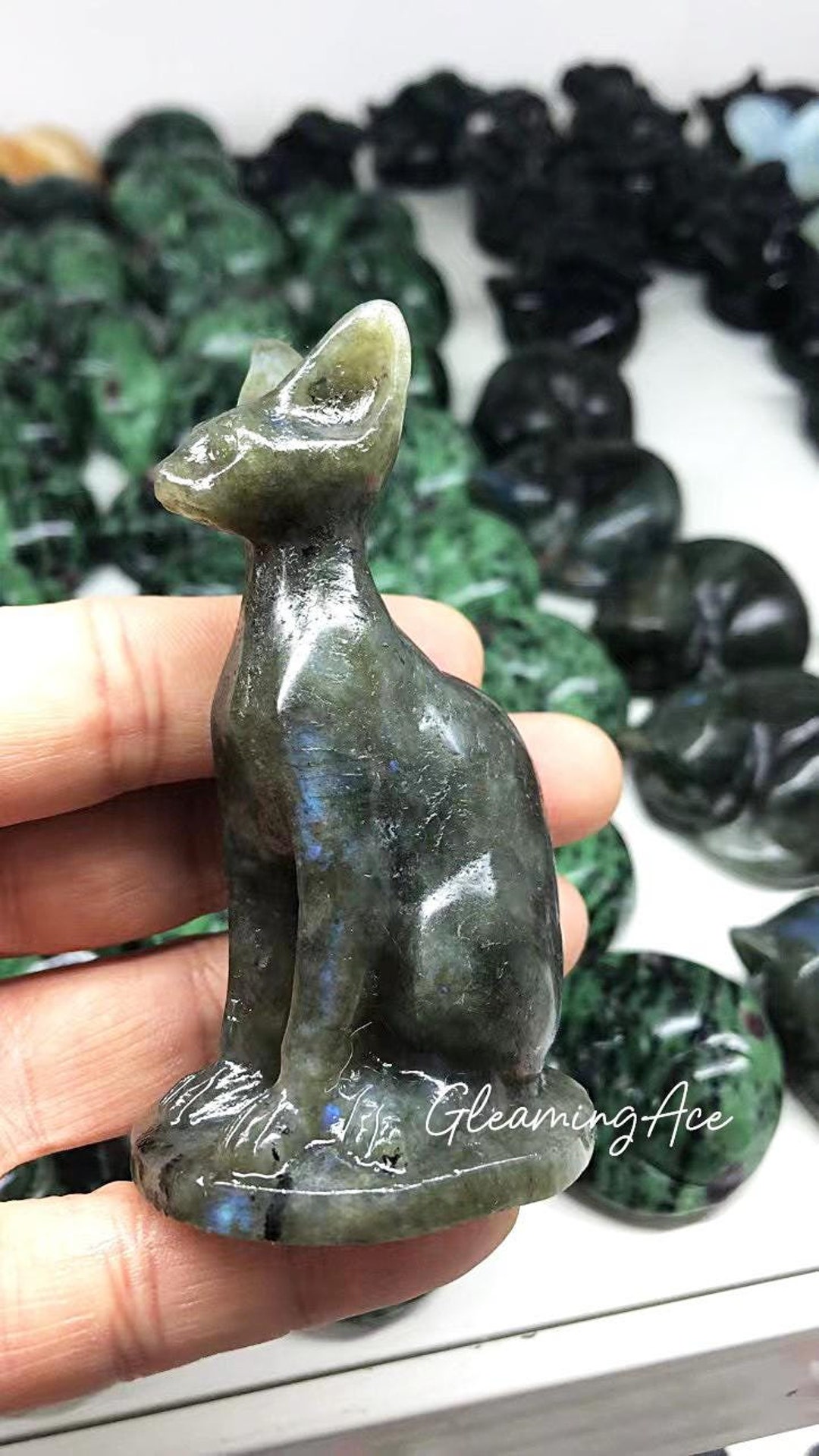 3" Natural Labradorite Egypt Cat, Quartz Sphynx, Handmade Crystal ...